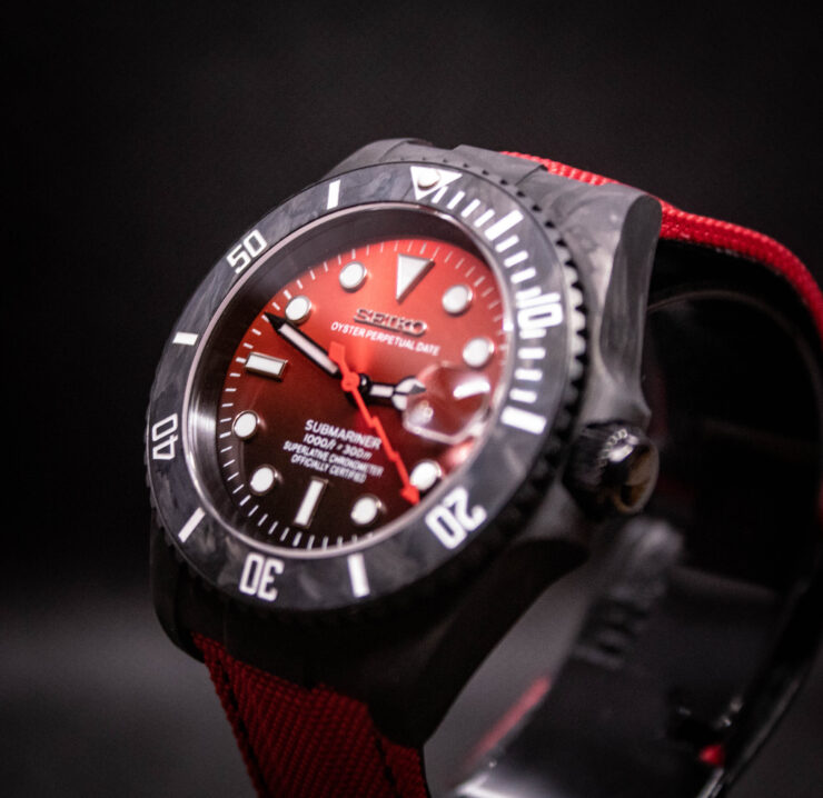 Seiko Carbon Red Submariner MOD 580 USD - Free Worldwide delivery included